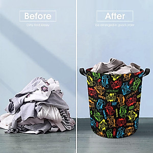 Game Theme Laundry Basket for Gamer Room Decor Boys Gamer Go Play Video Gamepad Storage Hamper Gaming Decor Boys Room for Dirty Clothes -S