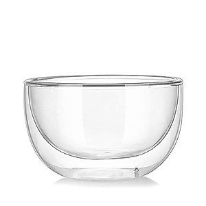 GracesDawn high temperature resistant double layer glass bowl borosilicate heat-resistant glass tableware transparent fruit salad bowl (300ml double bowl)