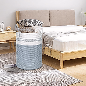 WEAVELYRICS 72L Tall Laundry Basket, Cotton Rope Laundry Hamper, Laundry Hamper with Handles, Decorative Woven Basket for Dirty Clothes, Blankets, Pillows in Bathroom, Bedroom (Gray, 16 x 22in)