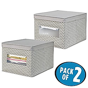 MetroDecor mDesign Fabric Closet Storage Organizer Box with Lid for Clothing, Shoes, Handbags, Jeans - Large, Taupe/Natural