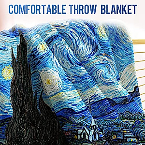 Levens Blanket The Starry Night by Vincent Van Gogh - Art Print Throw Blanket for Women Girls Gifts, Soft Fluffy Lightweight Blankets Decor for Home Bedroom Couch Blue Twin 60"x80"