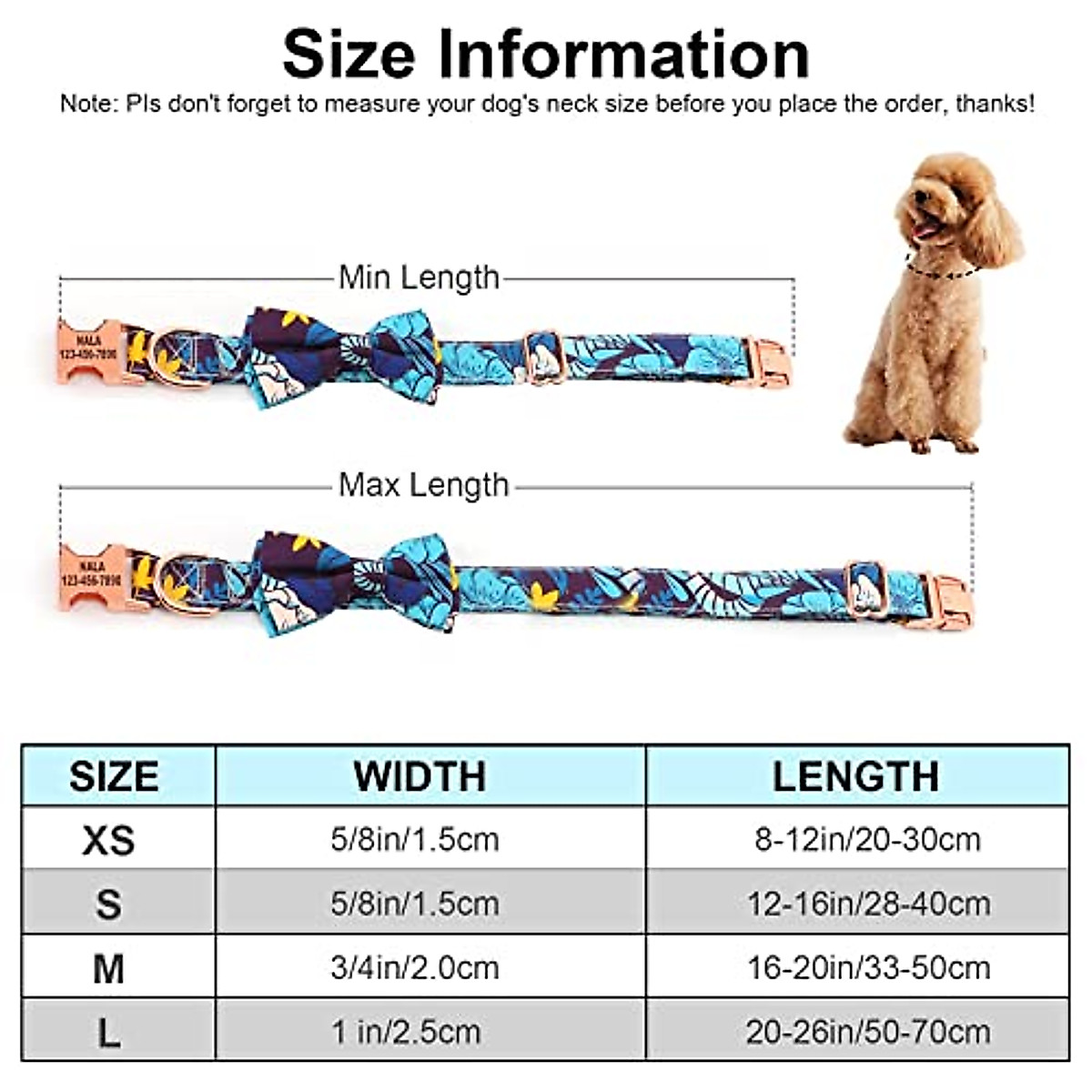 Personalized Dog Collars with Bowtie for Female Dogs,Cute Custom Dog Collar for Girl Dog Engraved with Name and Phone Number for Puppy Small Medium Large Dogs