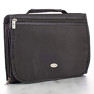 Christian Art Gifts Black Microfiber Bible Cover for Men and Women | Ichthus Jesus Fish Emblem | Extra Large Zippered Tri-Fold Organizer Case for Bible