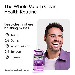 Listerine Total Care Anticavity Fluoride Mouthwash, 6 Benefits in 1 Oral Rinse Helps Kill 99% of Bad Breath Germs, Prevents Cavities, Strengthens Teeth, ADA-Accepted, Fresh Mint, 1 L