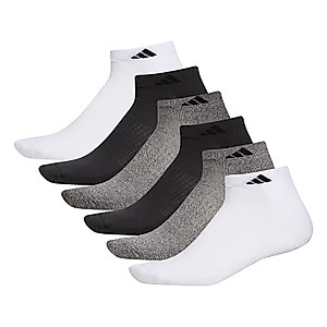 adidas Men's Athletic Cushioned Low Cut Socks with Arch Compression for a Secure fit (6-Pair), White/Alumina Beige/Carbon Grey, L