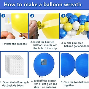 Blue White Yellow Balloon Garland Kit, 90 Pack Blue White Yellow Latex Balloons with 16FT Strip for Baby Shower Anniversary Birthday Wedding Graduation Office Party DIY Decoration