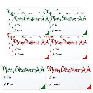 jijAcraft 240PCS Christmas Tags Christmas Sticker Labels for Prsent Wrapping, Christmas Self Adhesive 2.4"x 1.4" inches Red and Green Christmas Elk Stickers, Holiday Presents Labels for Gift Wrapping
