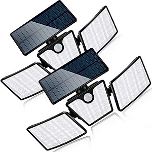Bebrant Solar Lights Outdoor, 265 LED Solar Motion Sensor Security Lights IP65 Waterproof Solar Flood Lights 360° Adjustable Double-Head Spotlights for Front Door Garden Yard (2 Pack)