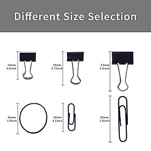 A+DAY 240 pcs Binder Clips, Paper Clips, Rubber Bands, Paper Clamps Assorted Size, Jumbo Paper Clips, Small Paper Clips, Large Binder Clips, Medium Binder Clips, Small Binder Clips (Black)