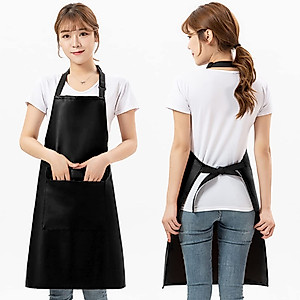 RUIFYRAY Black Vinyl Leather Apron with Pockets for Women, Waterproof for Kitchen, Cooking, Dishwashing, Dog Grooming