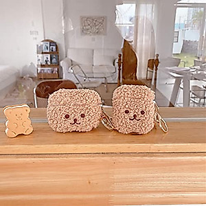 Cute AirPod Case Cartoon Fur Fluffy Bear Design with Keychain Lovely Plush Cover Compatible with AirPods 2&1 Case for Women and Kids