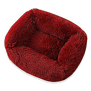 Whipin Bed Xs Size Warm Winter Square Super Soft Sleeping Dog Bed Long Plush Washable Cat Mat Basket Puppy House 1Pcs Wine Red