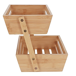 7Penn 2 Tier Fruit Basket for Kitchen Counter - Standing Countertop Bamboo Fruit Basket for Table or Pantry - Large Farmhouse Wooden Fruit Bowl for Vegetables - Rustic Bread Holder Produce Storage