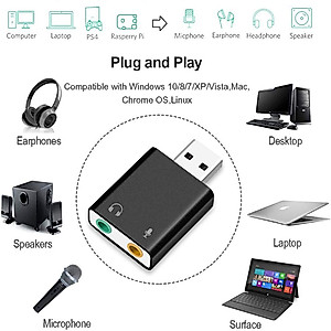 ICEVEIN USB to Audio External Stereo Sound Adapter with 3.5mm Headphone and Microphone Jack(2 Pack) for USB Audio Device, Windows, Mac, Linux, PC, Laptops, Desktops, PS4.(Obsidian & Mithril)