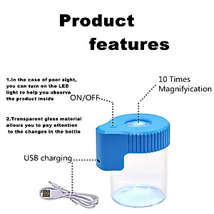 Oweto Led Transparent Glass Seal Storage Jar, Light-Up Magnifying Glass Ornamental Bottle (Blue)