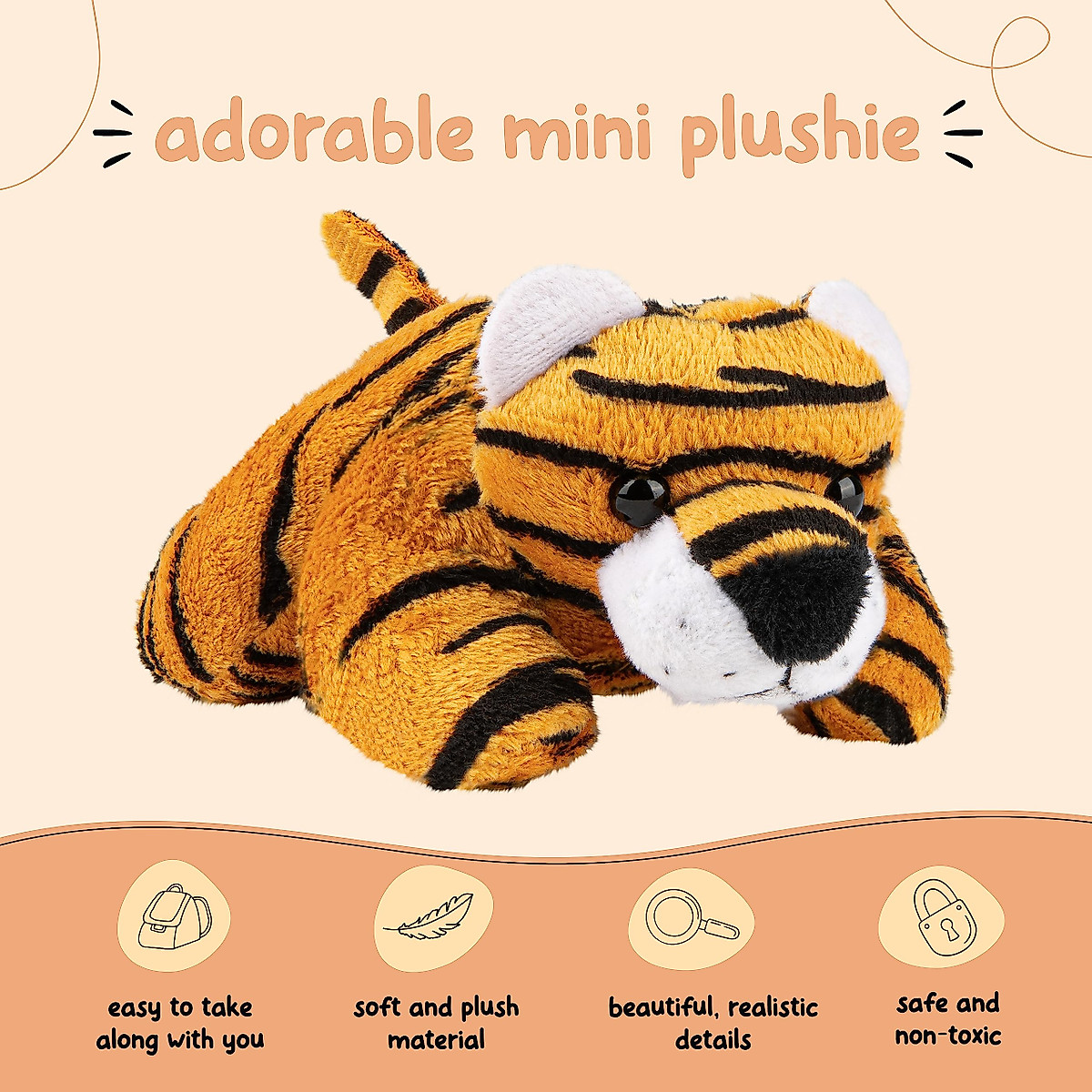 Forest & Twelfth Mini Tiger Plush Toys, 12 Pk Tiny Tiger Stuffed Animals, Stocking Stuffer for Girls & Boys, Animals Figures for Party Favors, Goody Bags, Classroom Treasure Box Prizes (Tiger)