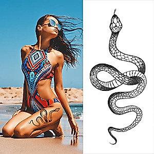 Fashion Realistic Big Size Black Snake Temporary Tattoo Stickers for Women Men Waterproof Fake Tattoo Waist Body Forearm Arm