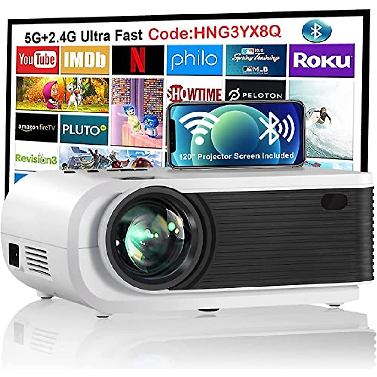 5G WiFi Bluetooth Projector, Support 1080P HD Mini Projector, Portable Outdoor Projector with Bag, Home Theater Video Projector, HDMI, USB, VGA, PC, TV Box, iOS & Android Phone