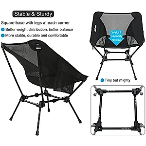 MARCHWAY Ultralight Folding Camping Chair, Heavy Duty Portable Compact for Outdoor Camp, Travel, Beach, Picnic, Festival, Hiking, Lightweight Backpacking (Black)