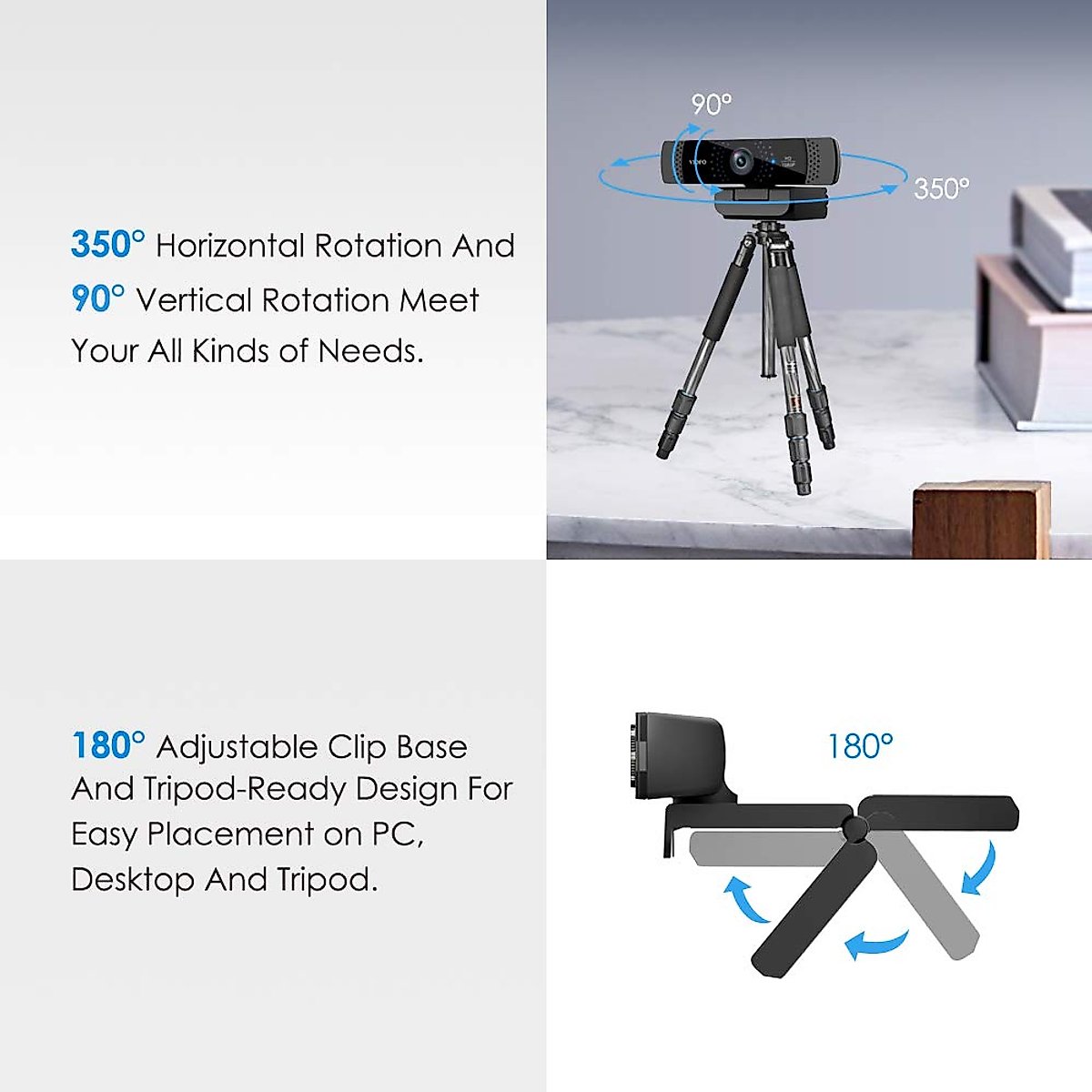 VIOFO 1080P Webcam with Microphone, Privacy Cover, Rotatable Clip, Computer HD Streaming Web Camera, USB Web Cam for Laptop Desktop PC Live Streaming Video Calling Recording Gaming Conferencing