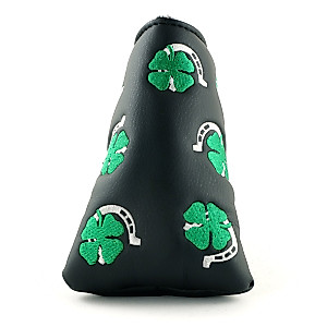 Clover and Horseshoe Headcover for Midsize Mallet Putter, Black, Golf Head Cover