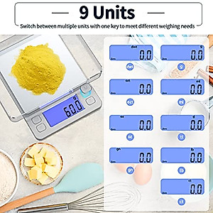Kitchen Food Scale, 3000g/0.1g High Precision Digital Scale, Used for Cooking, Jewelry, Baking, Tare Function, with 2 Trays, LCD Display