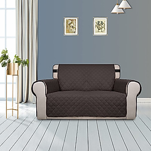 PureFit Reversible Sofa Cover Water Resistant Loveseat Couch Cover, Machine Washable Furniture Cover with Non-Slip Foam and Adjustable Strap for Dogs, Pets (Loveseat, Chocolate/Beige)