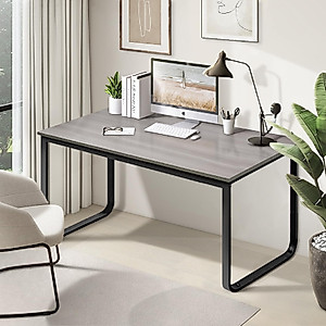 Vida Vistoso 55 Inch Computer Desk, Modern Simple Style PC Desk for Home, Office, Home Office Desk with MDF Board & Industrial Black Metal Frame, Oak Grey