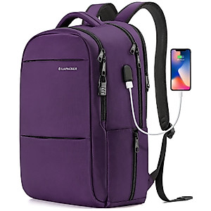 LAPACKER 15.6-17 inch Business Laptop Backpacks for Women Mens, Water Resistant Laptop Travel Bag with USB Charging Port, Lightweight College Students Notebook Computer Backpack - Purple