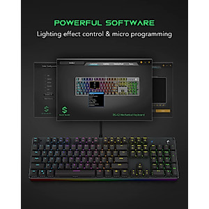 Black Shark RGB Mechanical Gaming Keyboard LED Backlit Wired Keyboard with Blue Switches, Fully Programmable, Anti-Ghosting 104 Keys for Desktop PC, Sixgill K2