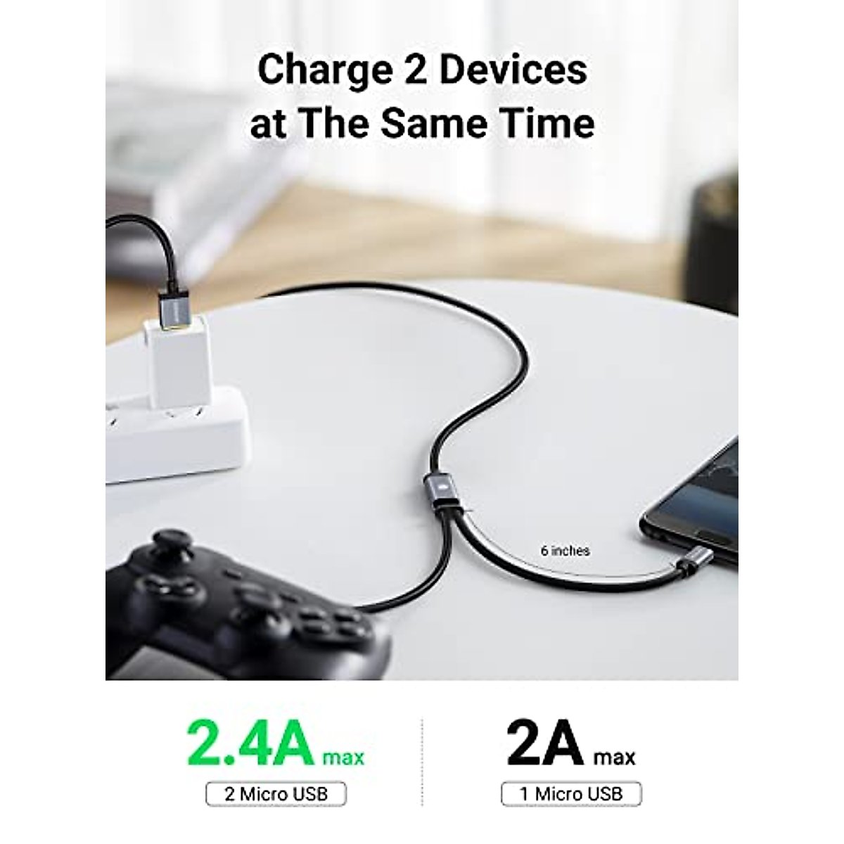 UGREEN Micro USB Cable, Splitter Dual Micro USB Charging Cable Data Sync and Power, Compatible with Two Android Phones Tablets PS4 Game Controller Samsung Galaxy Note LG Nexus, 3ft