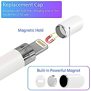 Magnetic Replacement Cap and Charger Adapter for Apple Pencil 1st Generation (with Silicone Protective Cap Holder)