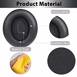 Adhiper Replacement Ear Pads for Anker Space Q45 Headphones, Ear Cushions for Soundcore by Anker Space Q45 Adaptive Noise Cancelling Headphones,with Buckle, Soft Protein Leather, Memory Foam(Black)