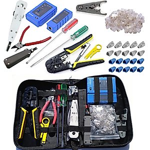 UbiGear® Network/Phone Cable Tester + RJ11/RJ12/RJ45 Network Cable Crimper + RJ45 CAT5e Connectors Plugs/Boots Stripper Network Tool Kits (Premium 568 Tool Kits)