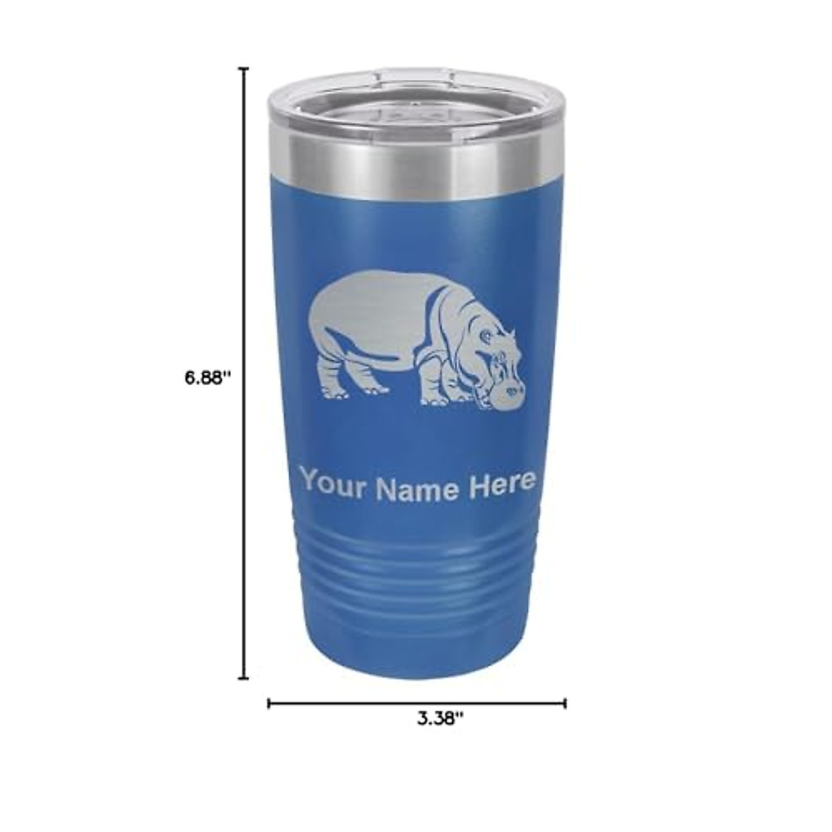 LaserGram 20oz Vacuum Insulated Tumbler Mug, Hippopotamus, Personalized Engraving Included (Dark Blue)