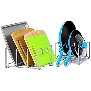 2 Pack - SimpleHouseware Kitchen Cabinet Pantry and Bakeware Organizer Rack Holder, Silver