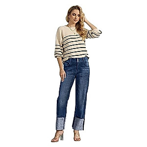 BWQ Womens High Waisted Straight Leg Mom Jeans Stretchy Boyfriend Denim Jeans