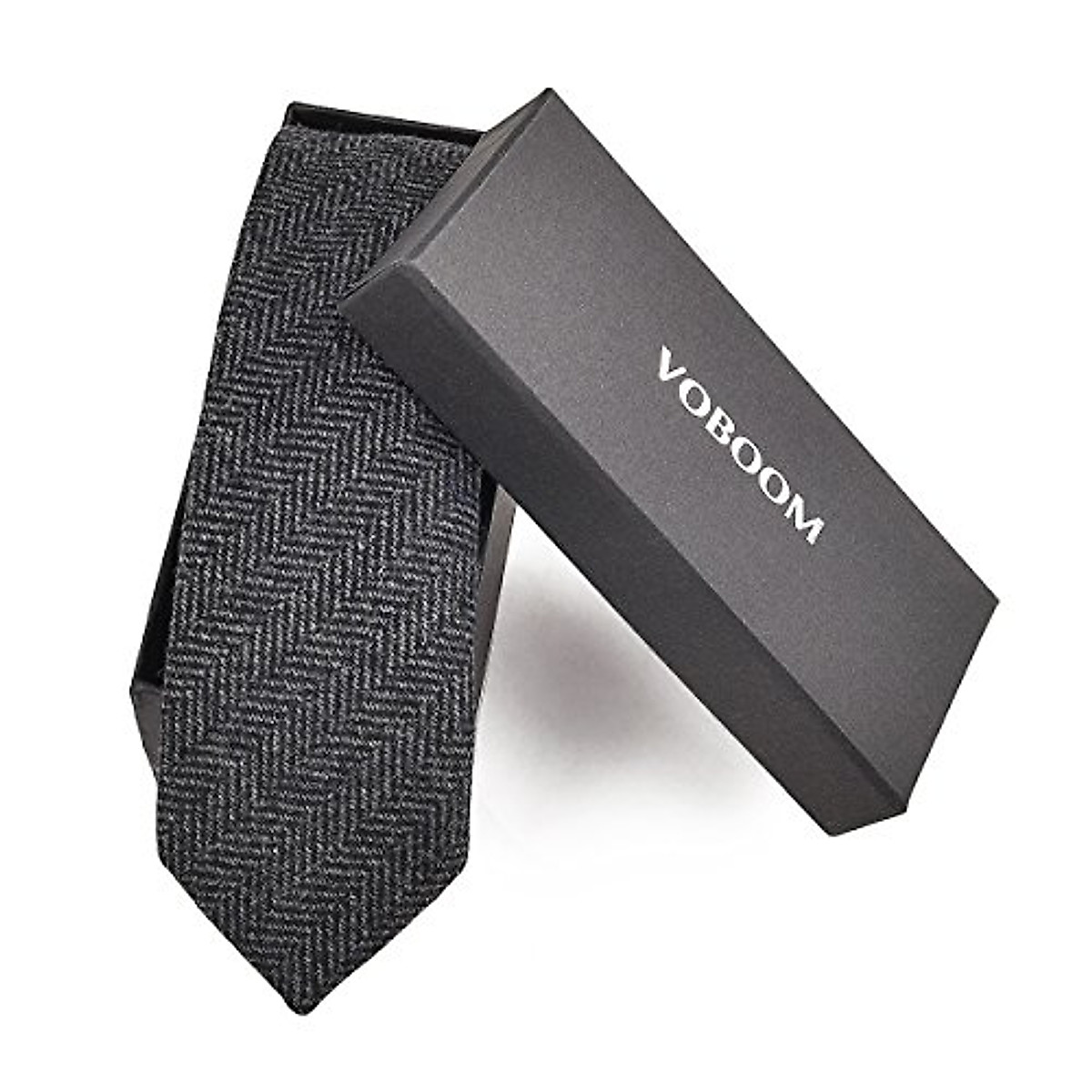 VOBOOM Mens Necktie Skinny Tie Tweed Pattern Woolen Neck Tie (06 Black)