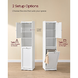 VASAGLE Tall Bathroom Cabinet with Laundry Basket, Removable Laundry Basket with Handles, Compartment with Door, Linen Tower, 15.8 x 15.8 x 66.9 Inches, Cloud White UBBC761W01