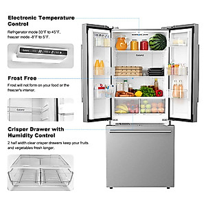 Galanz GLR16FS2K16 3 French Door Refrigerator with Bottom Freezer & Installed Ice Maker, 16 cu ft, Stainless Steel