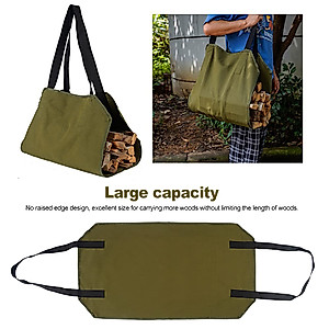 EKDJKK Large Canvas Log Carrier Bag, 100 x 50cm Waterproof Fireplace Firewood Storage Bag Indoor Outdoor Log Holder Waxed Wood Carrier with Padding Straps (Green)