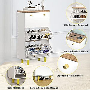 DORPU 18-27 Pair Shoe Storage Cabinet, 3 Flip Hidden Drawers Shoe Cabinet with Adjustable Shelves for Entryway, Classification DIY Freestanding Modern Shoe Rack Shoe Storage