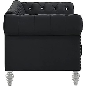 New Classic Furniture Glam Emma Velvet Two Seater Chesterfield Style Loveseat for Small Spaces with Crystal Button Tufts, Black