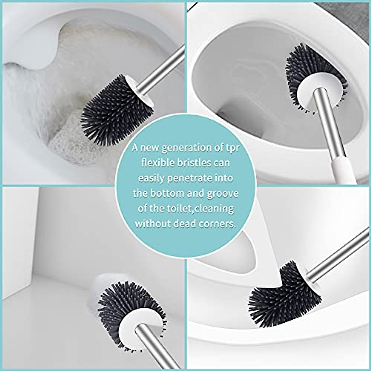 LUXACO Toilet Brush and Holder Set,Toilet Bowl Cleaner Brush for Bathroom,Wall Mounted Toilet Bowl Cleaner Brush,Soft Silicone Bristle Toilet Brush with Tweezers,White,5.1x4.7x6.7in(13x12x17cm)