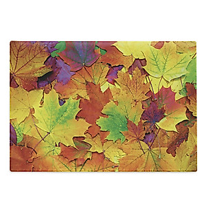 Ambesonne Fall Cutting Board, Different Colored Vibrant Many Autumn Maple Leaves Nature in November Scenery Photo, Decorative Tempered Glass Cutting and Serving Board, Large Size, Purple Yellow