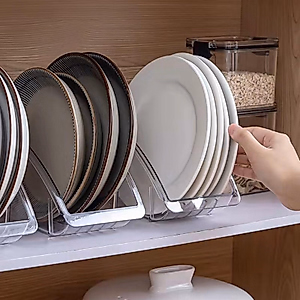 Typutomi 2PCS Dinner Plate Holder, Plastic Kitchen Cabinet Organizer for Dishes Vertical Bowl Plates Lid Holder Cutlery Storage Rack for Kitchen Countertop(Transparent)