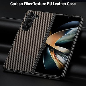 THikk Leather Case for Samsung Galaxy Z Fold 5, Carbon Fiber Texture Premium Faux Leather Slim Phone Case Scratch Resistant Protective Cover for Samsung Galaxy Z Fold 5,Black