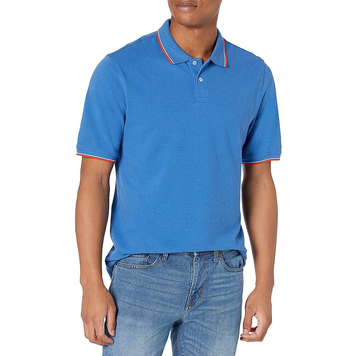 Amazon Essentials Men's Regular-Fit Cotton Pique Polo Shirt (Available in Big & Tall), Blue Red White Stripe, X-Large