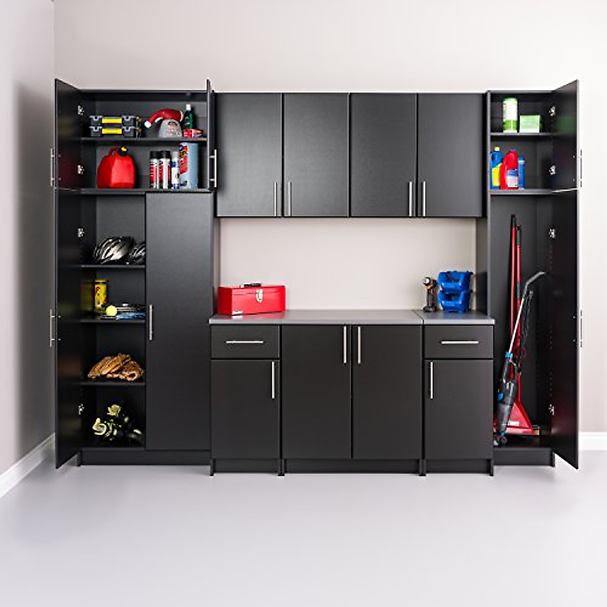 Prepac Elite Functional Tall Shop Cabinet with Adjustable Shelves, Simplistic Freestanding 2-Door Garage Cabinet 16" D x 32" W x 65" H, Black, BES-3264