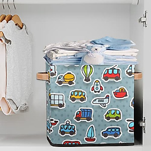 Cube Storage Bins 13 Inch Fabric Storage Basket Truck Plane Square Storage Bins Collapsible Nursery Storage Bin Organizer Basket Car Ship Storage Box for Shelves, Closet